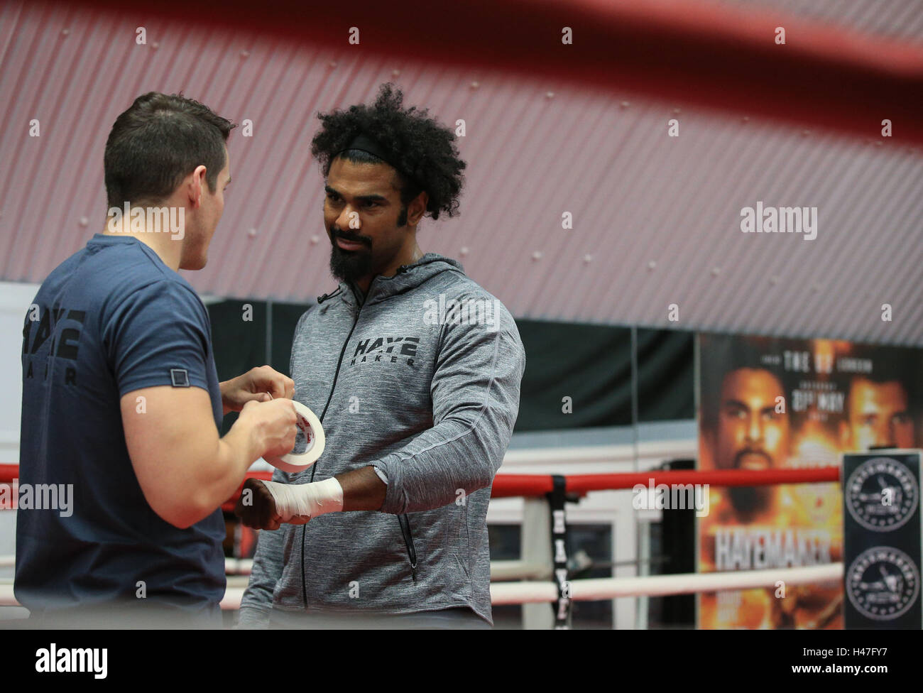 David Haye (right) and trainer Shane McGuigan during a media workout at ...