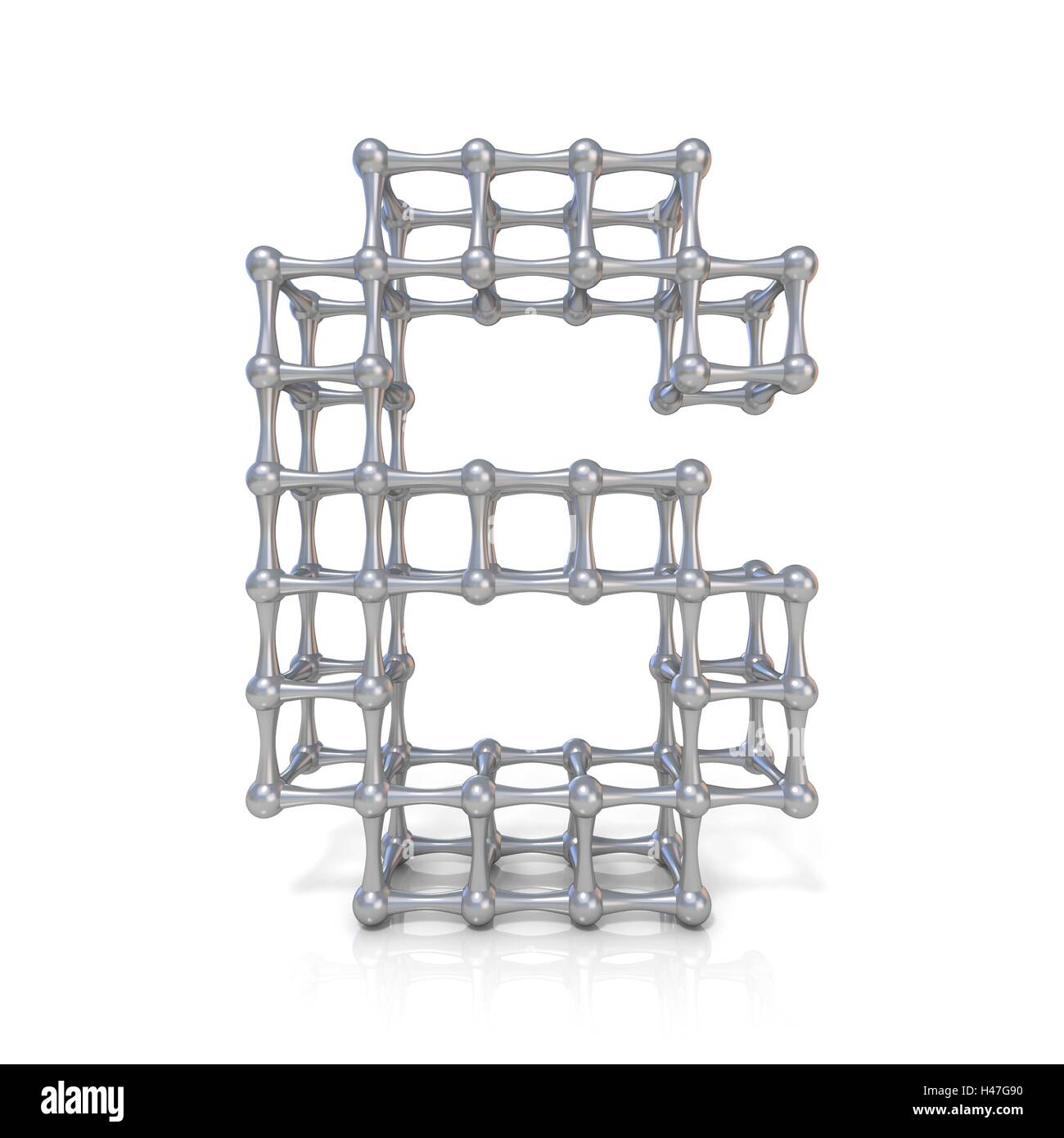 Metal lattice digit number SIX 6 3D render illustration isolated on ...