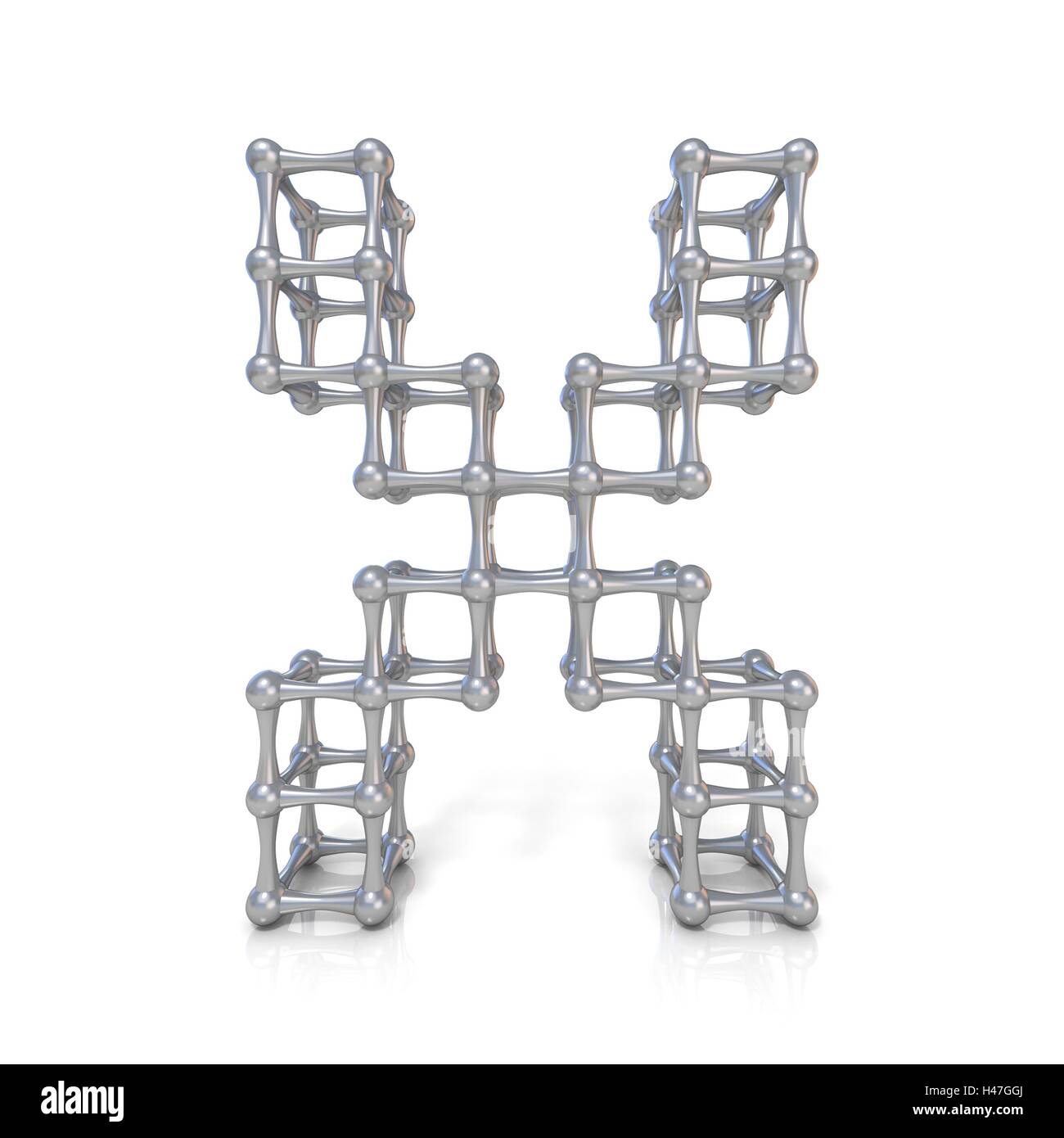 Metal lattice font letter X 3D render illustration isolated on white ...