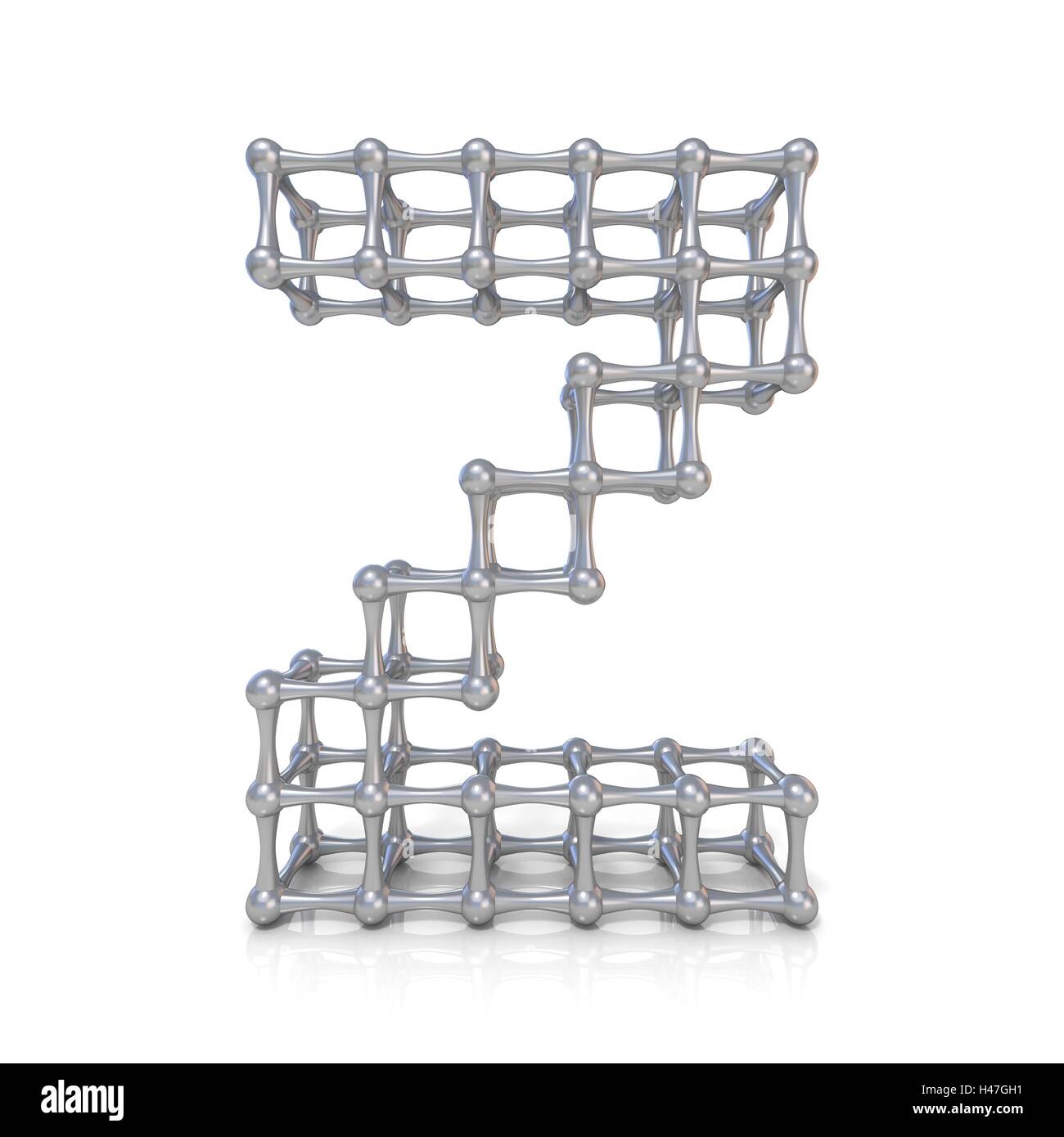 Metal Lattice Font Letter Z 3d Render Illustration Isolated On White
