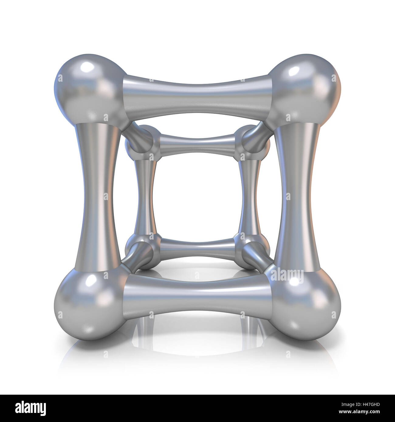 Metal lattice cube. Front view. 3D render illustration isolated on ...