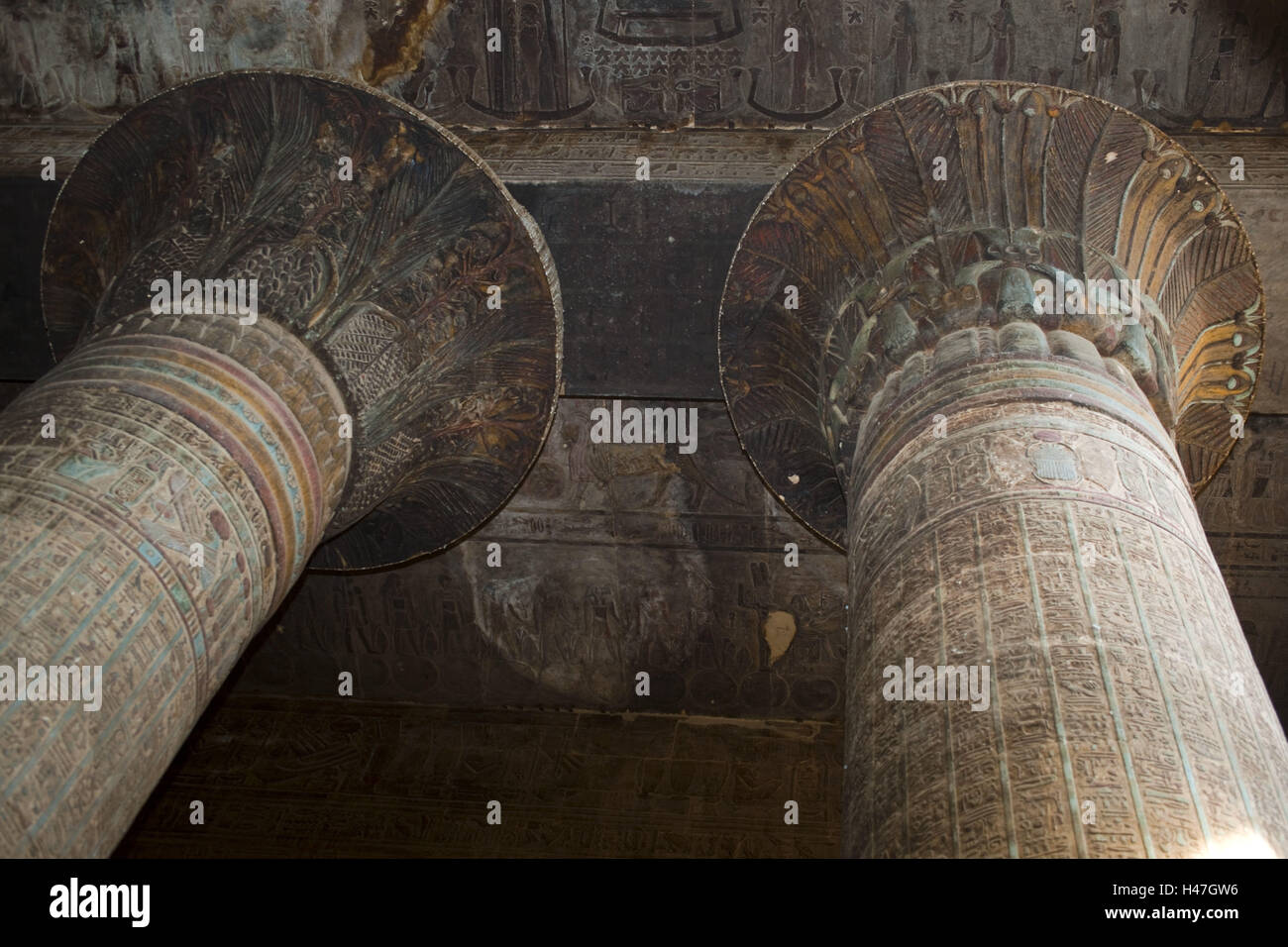 Egypt, Esna, temple the Chnum, colourfully painted pillars Stock Photo ...