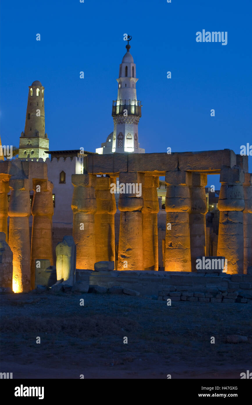 Egypt, Luxor, Luxor temple, pylon with obelisk and pillar colonnade, in ...