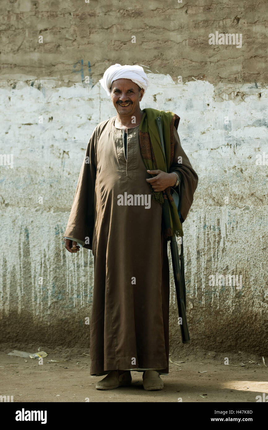Egypt, village guard in the Coptic village Garagos to the north Luxor ...