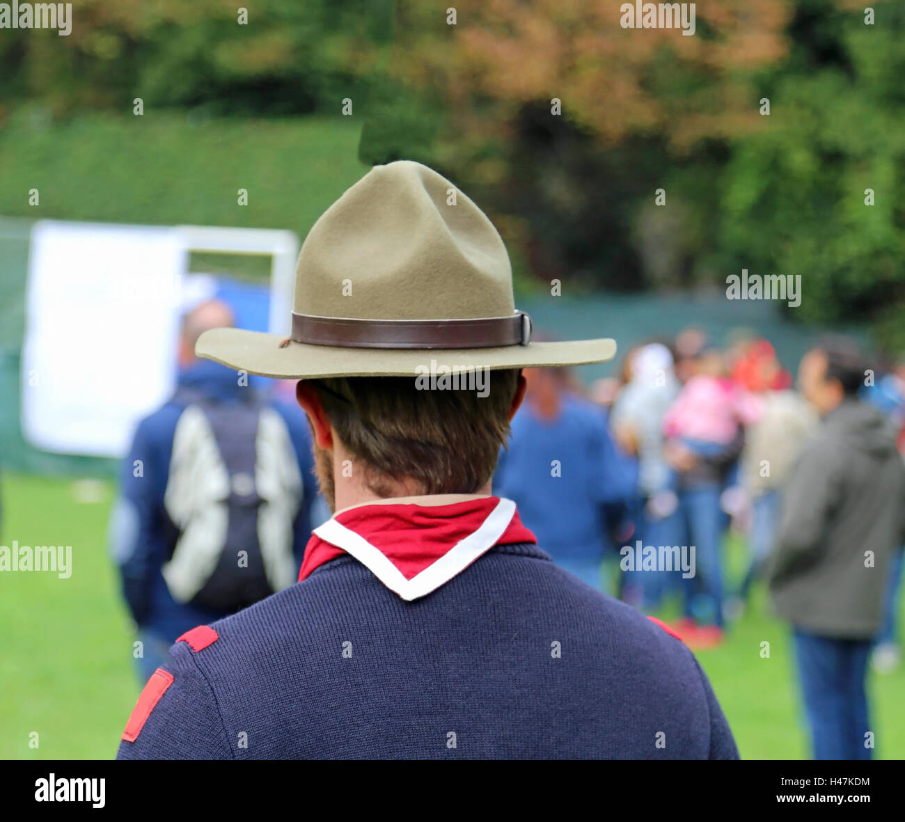 scout leader at international gathering in uniform with campaign hat ...