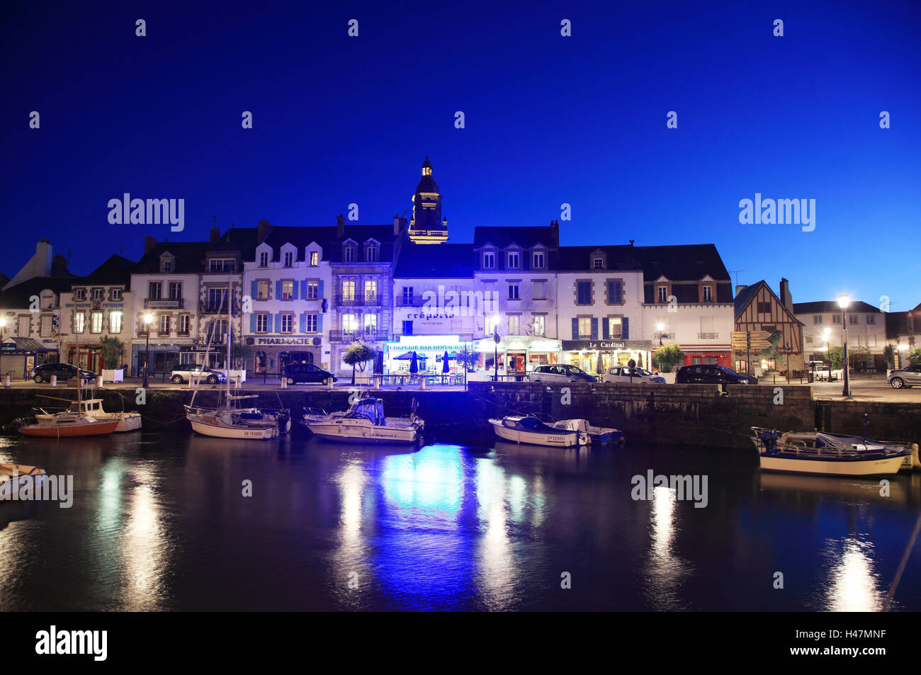 France, Brittany, Le Croisic, ocean, harbour, night, Loire-Atlantique ...