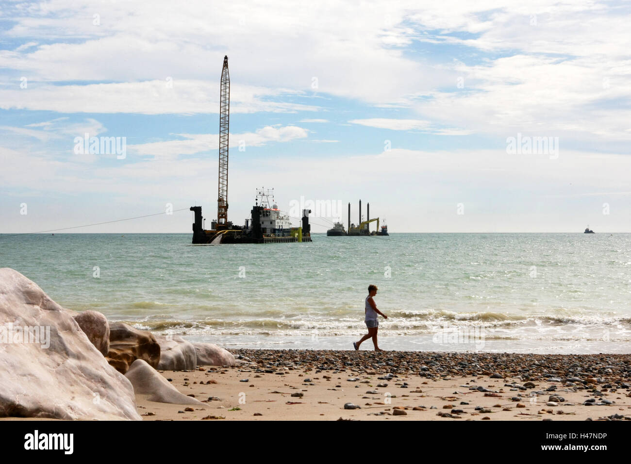 Cable laying for the Rampion Wind Farm under construction in the ...