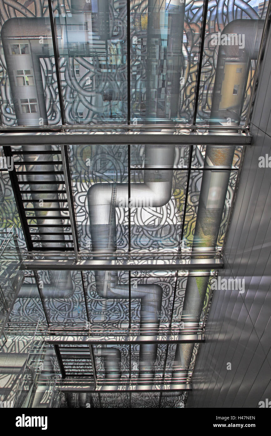 Glass front with stylised pipes Stock Photo - Alamy
