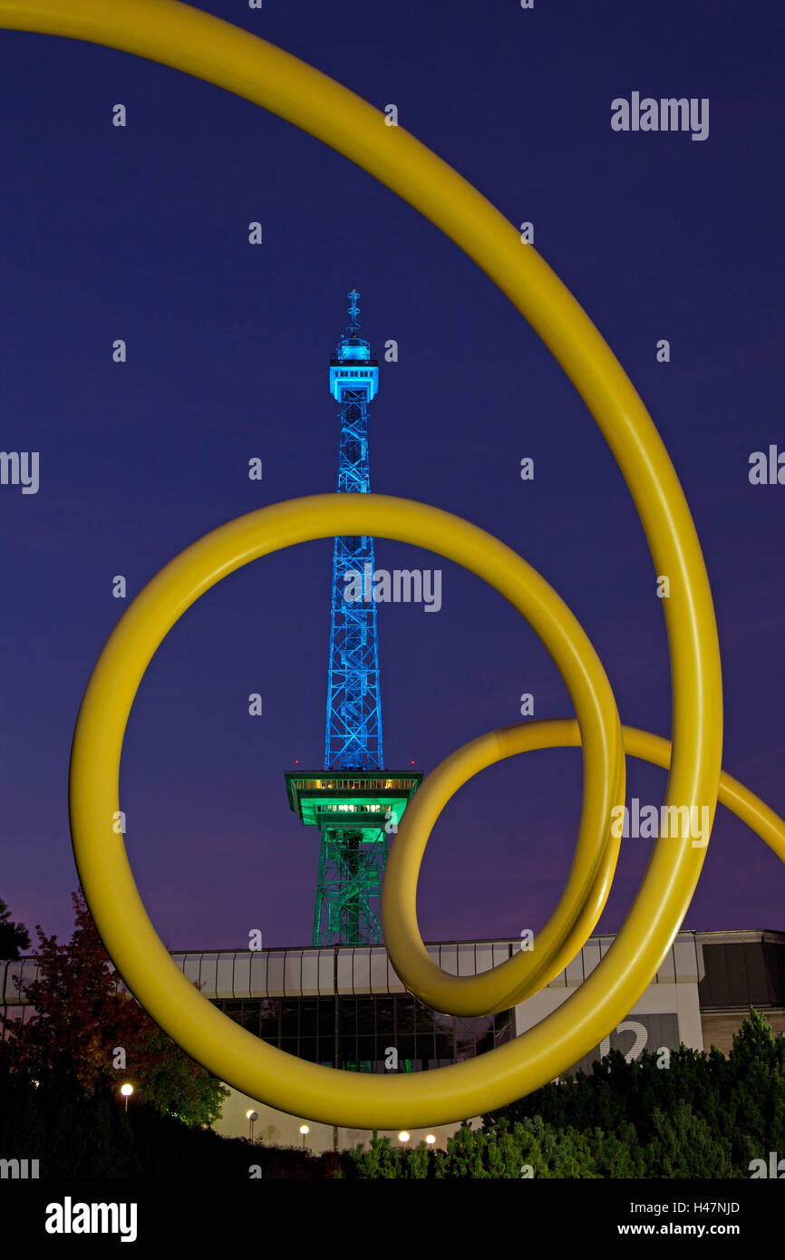 Berlin, great sculpture 'looping the loop' in front of radio tower ...