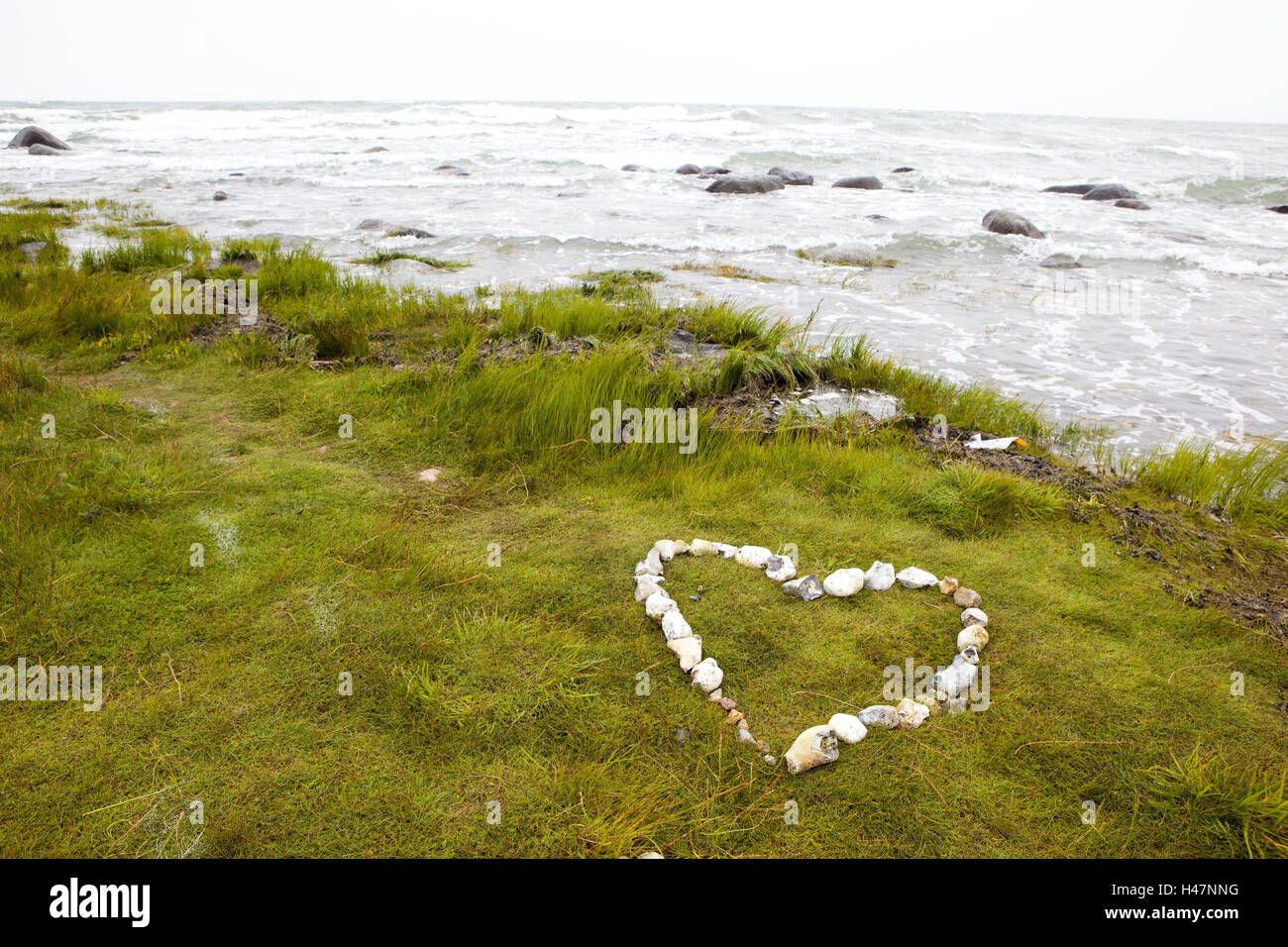 Rügen, the Baltic Sea, meadow, stones, heart form, waters, coast ...