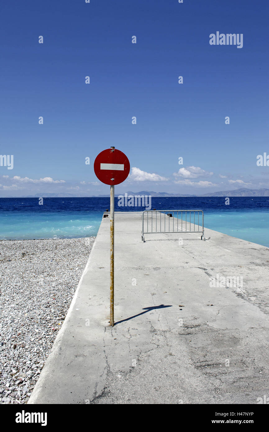 Greece, Rhodes, pier, sign, Passage prohibited, sign Stock Photo - Alamy