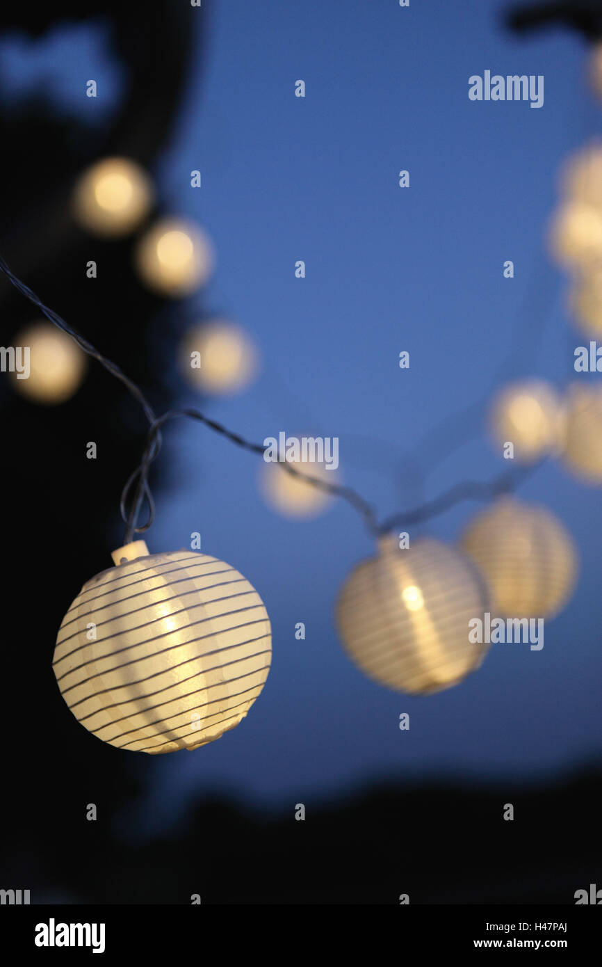 Garden party, chain of lights Stock Photo - Alamy