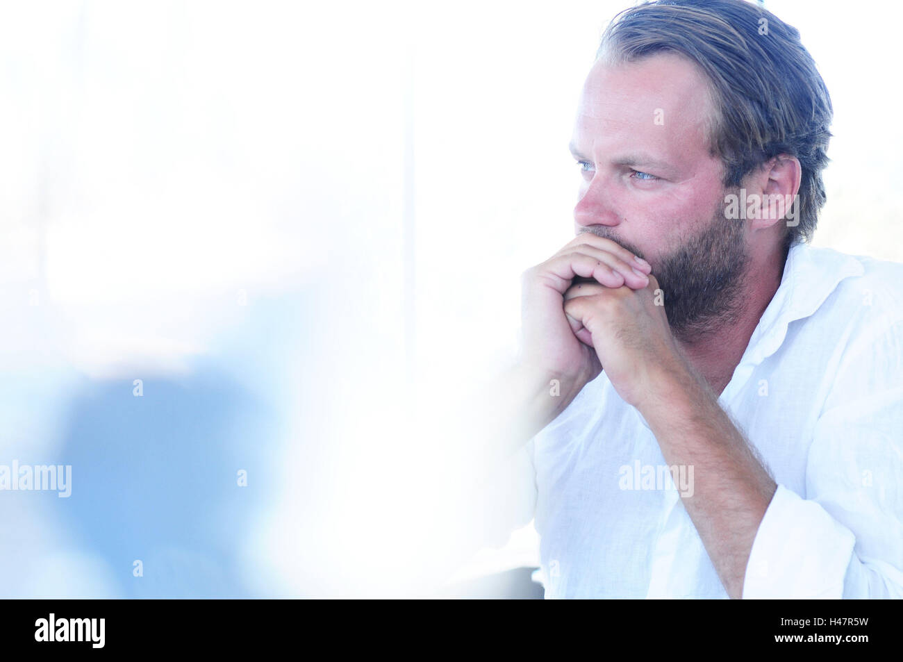 Man, side view, thoughtful, portrait, curled, full beard, people, brood ...