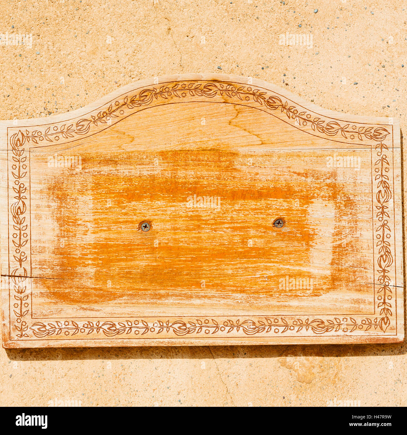 in a concrete wall the wooden vintage empty panel blank and abstract ...