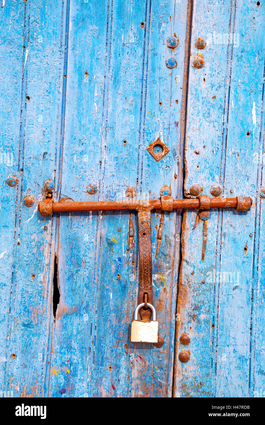 morocco in africa the old wood facade home and rusty safe padlock Stock ...