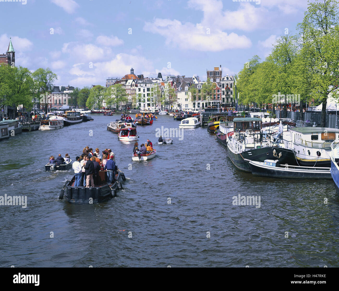 The Netherlands, Amsterdam, town view, channel, holiday, "Koninginnedag ...