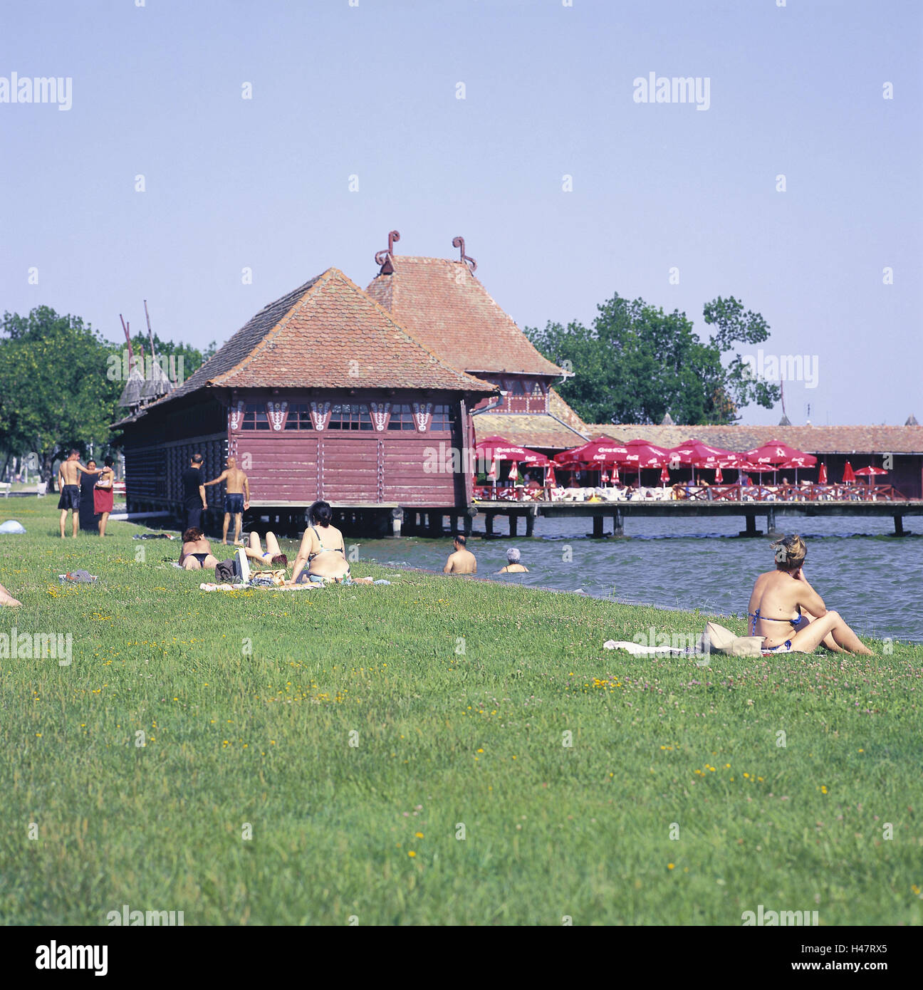 Serbia, Vojvodina, Palic, beach swimming area, bathers, no model ...