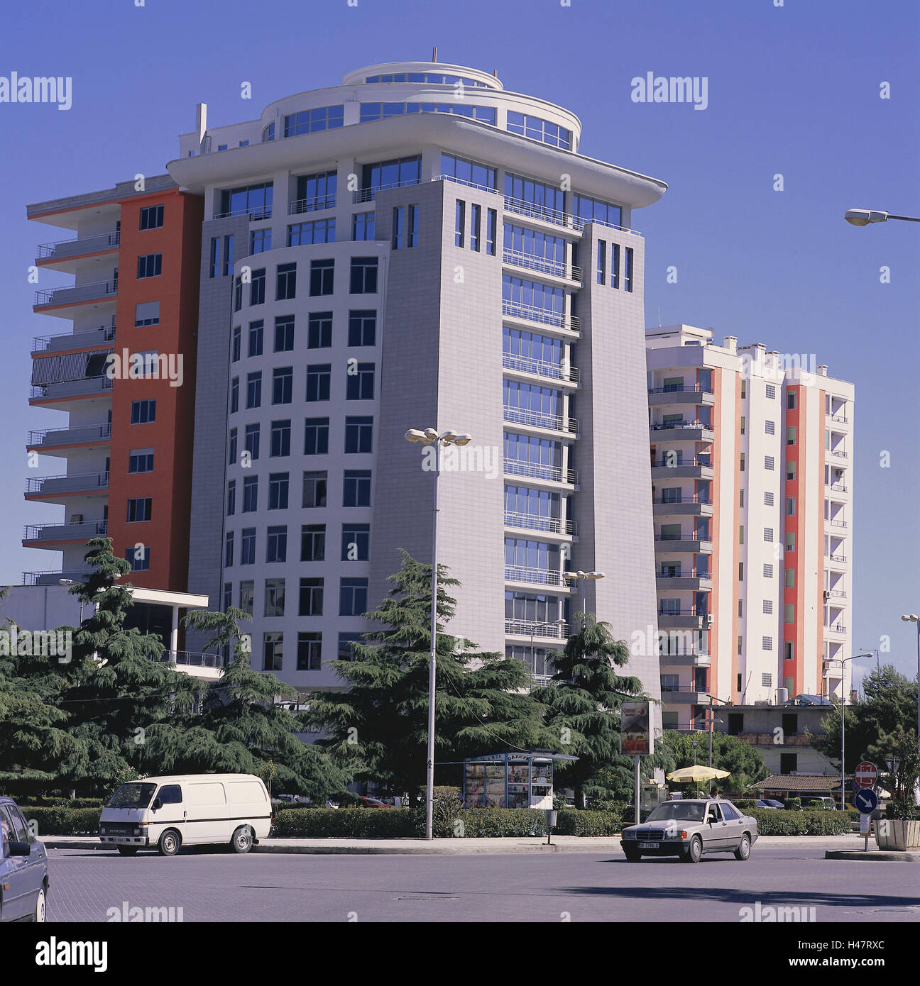 Albania, Durres, city centre, new buildings, street scene, Balkan ...