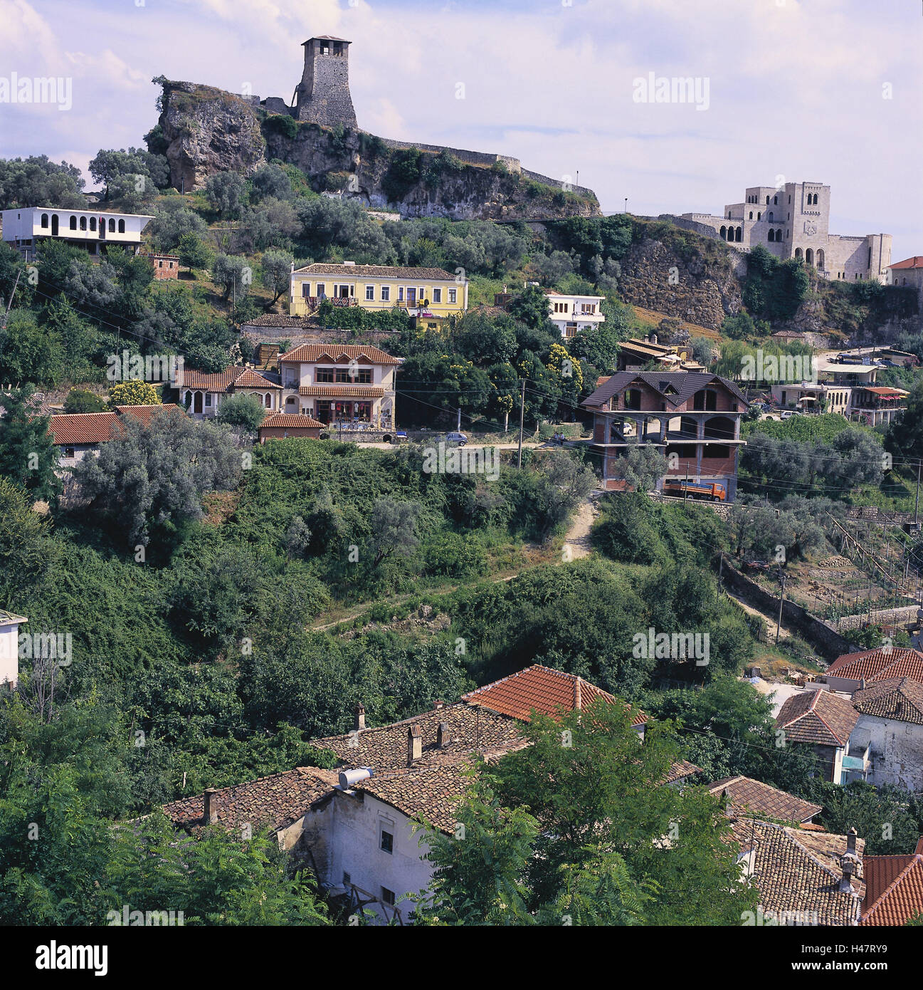 Albania, Kruje, town view, castle, Balkan Peninsula, mountains, town ...
