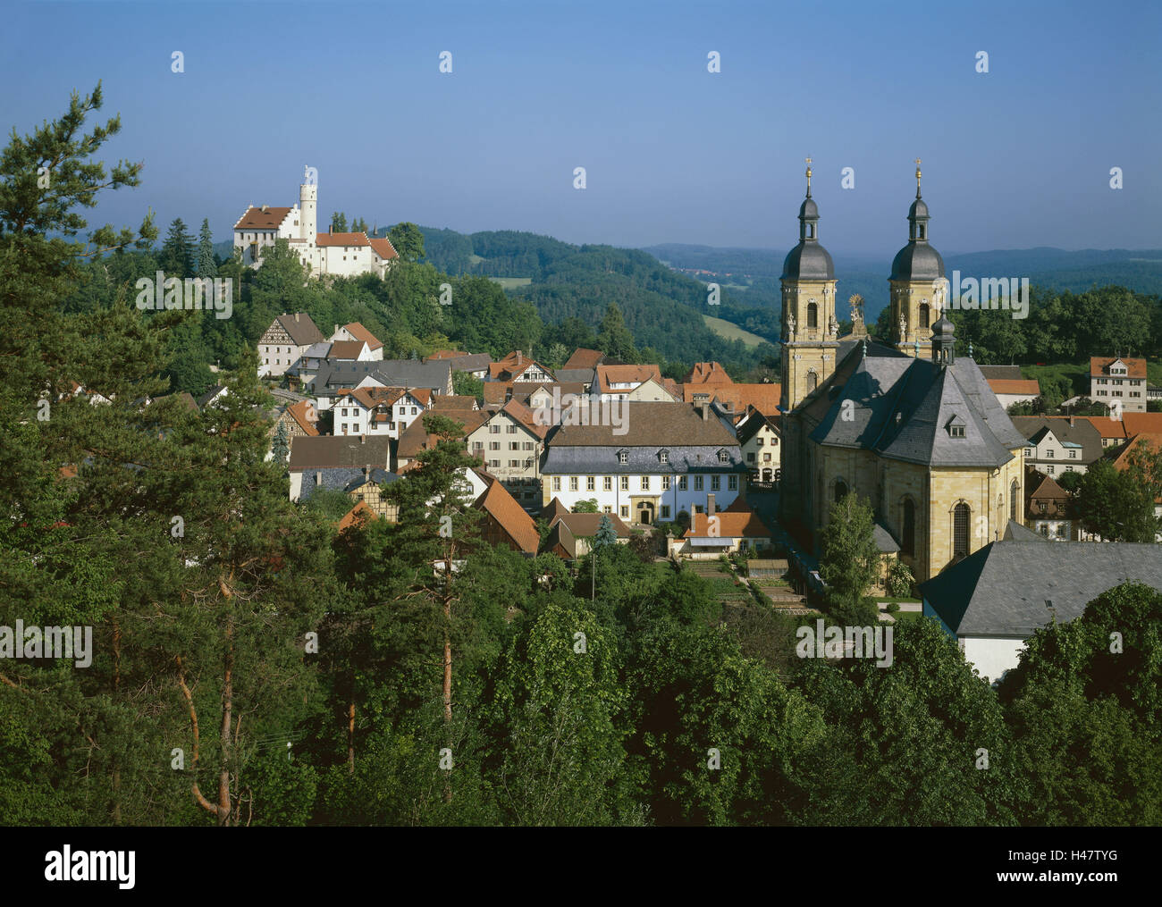 Germany, Upper Franconia, Gößweinstein, local view, Trinity basilica ...