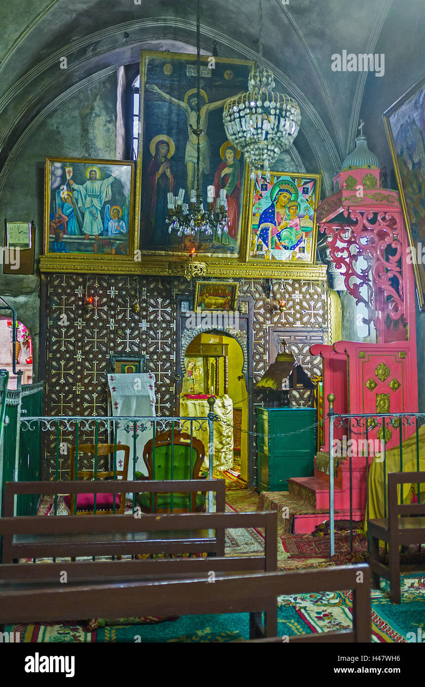 The prayer hall of the church of Ethiopian Monastery, located on the ...