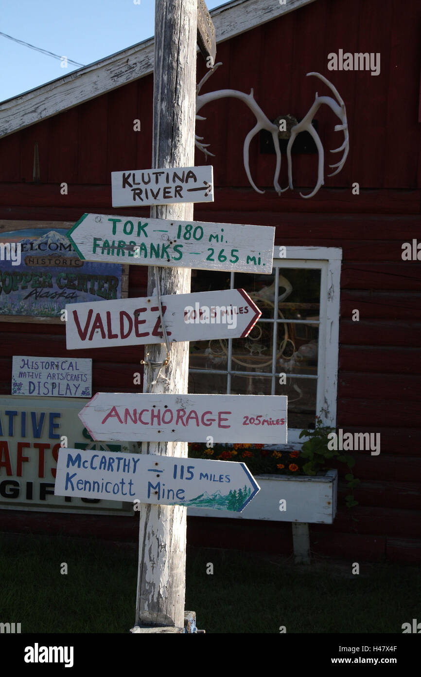 Signs, signposts, the USA, Alaska Stock Photo - Alamy