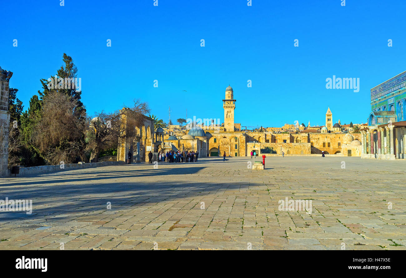 The large square next to the Dome of the Rock with the stone walls and ...