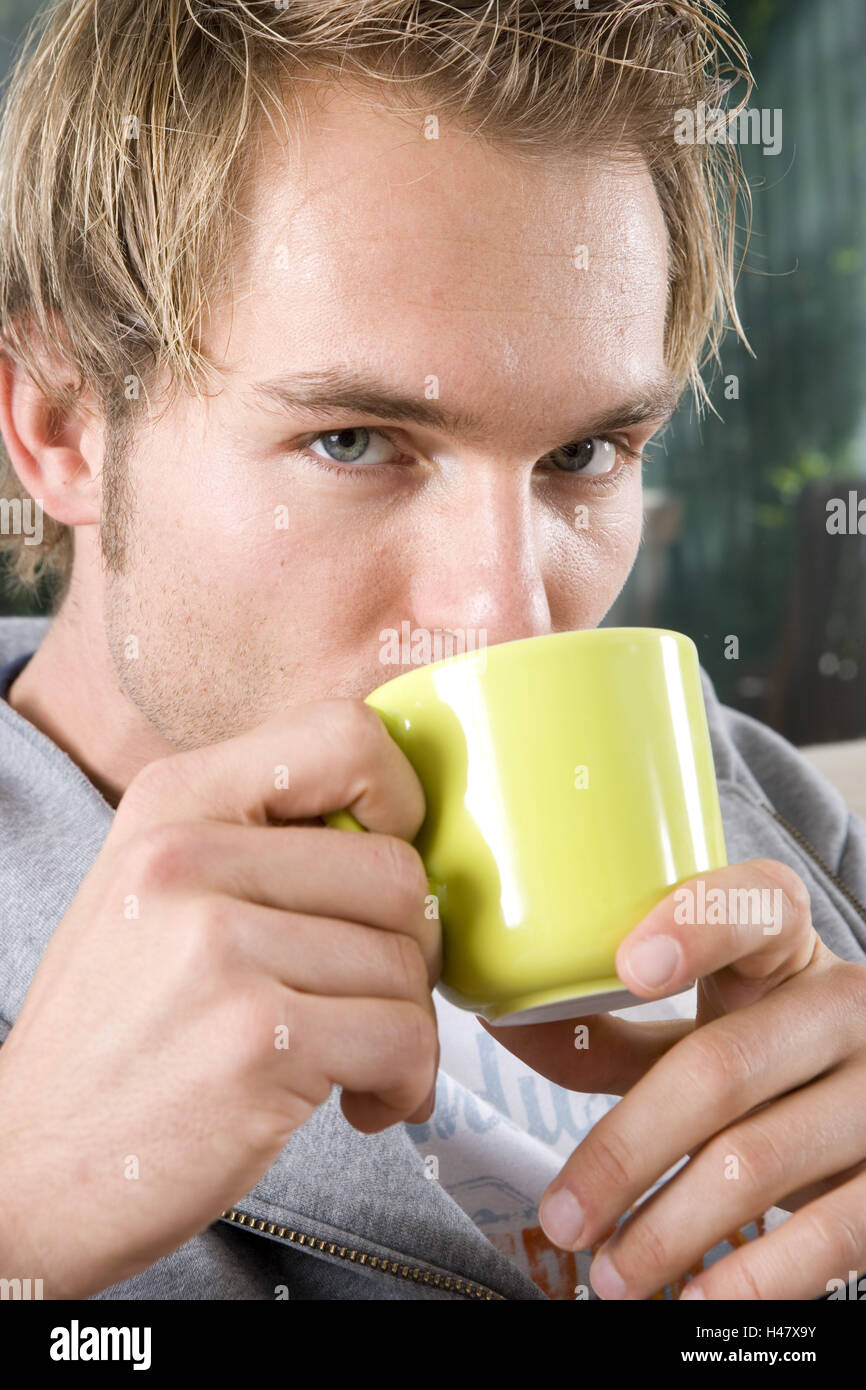 Man, young, cup, drink, portrait Stock Photo - Alamy