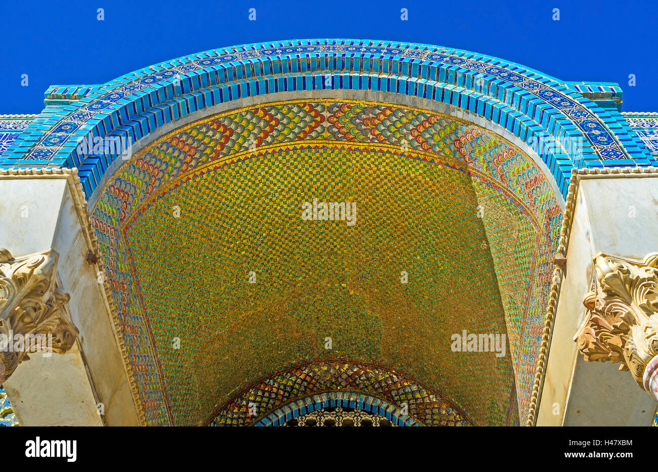 The entrance canopy to the Dome of the Rock decorated with the golden ...