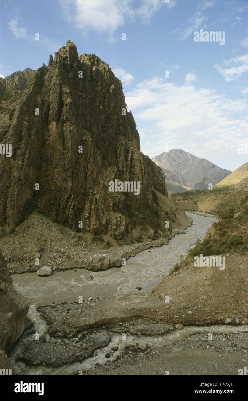 Tajikistan, river Wachsch, mountains, Asia, Central Asia, Central Asia ...