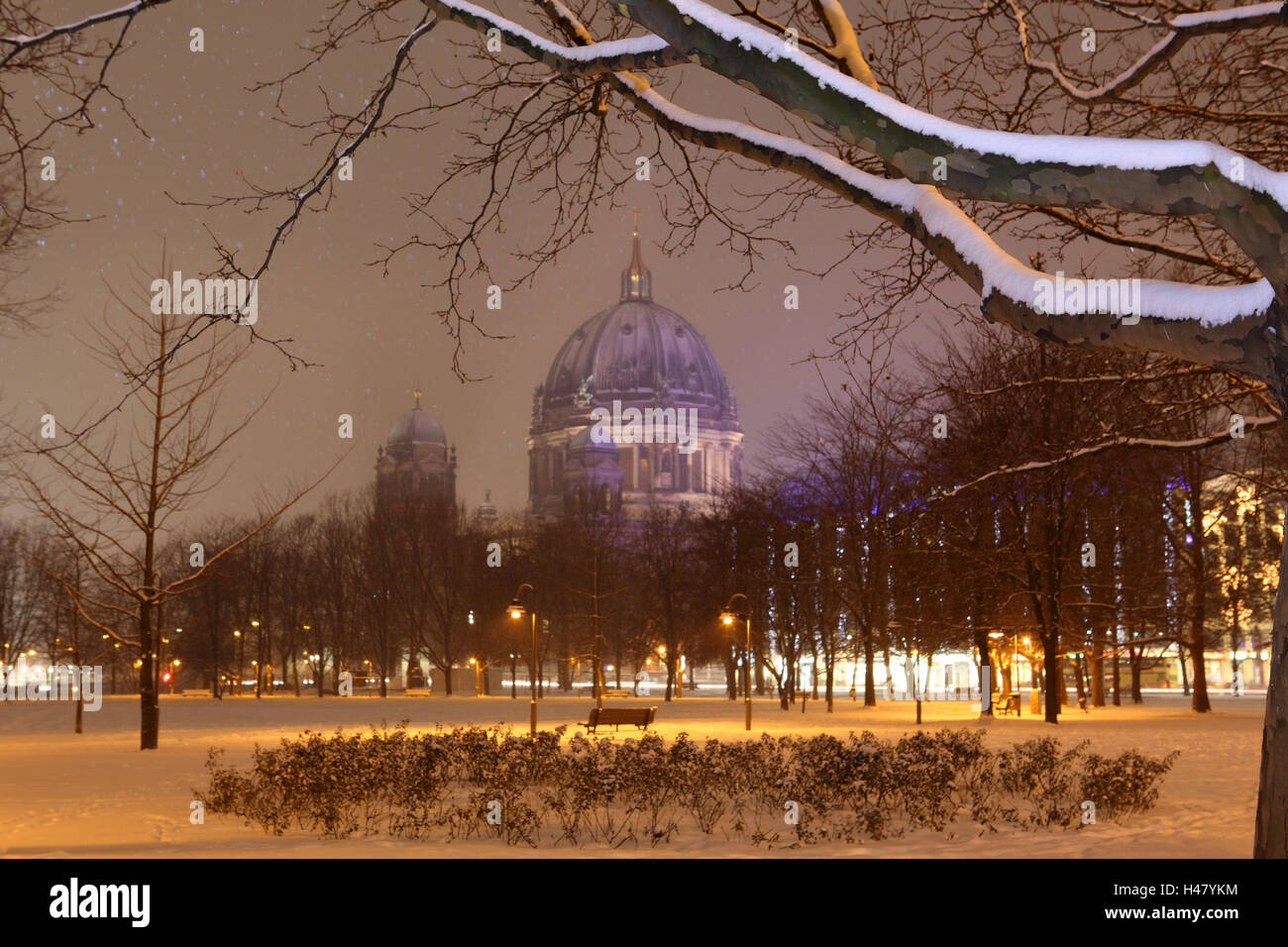 Germany, Berlin, view on Berlin Cathedral, night, snow Stock Photo - Alamy