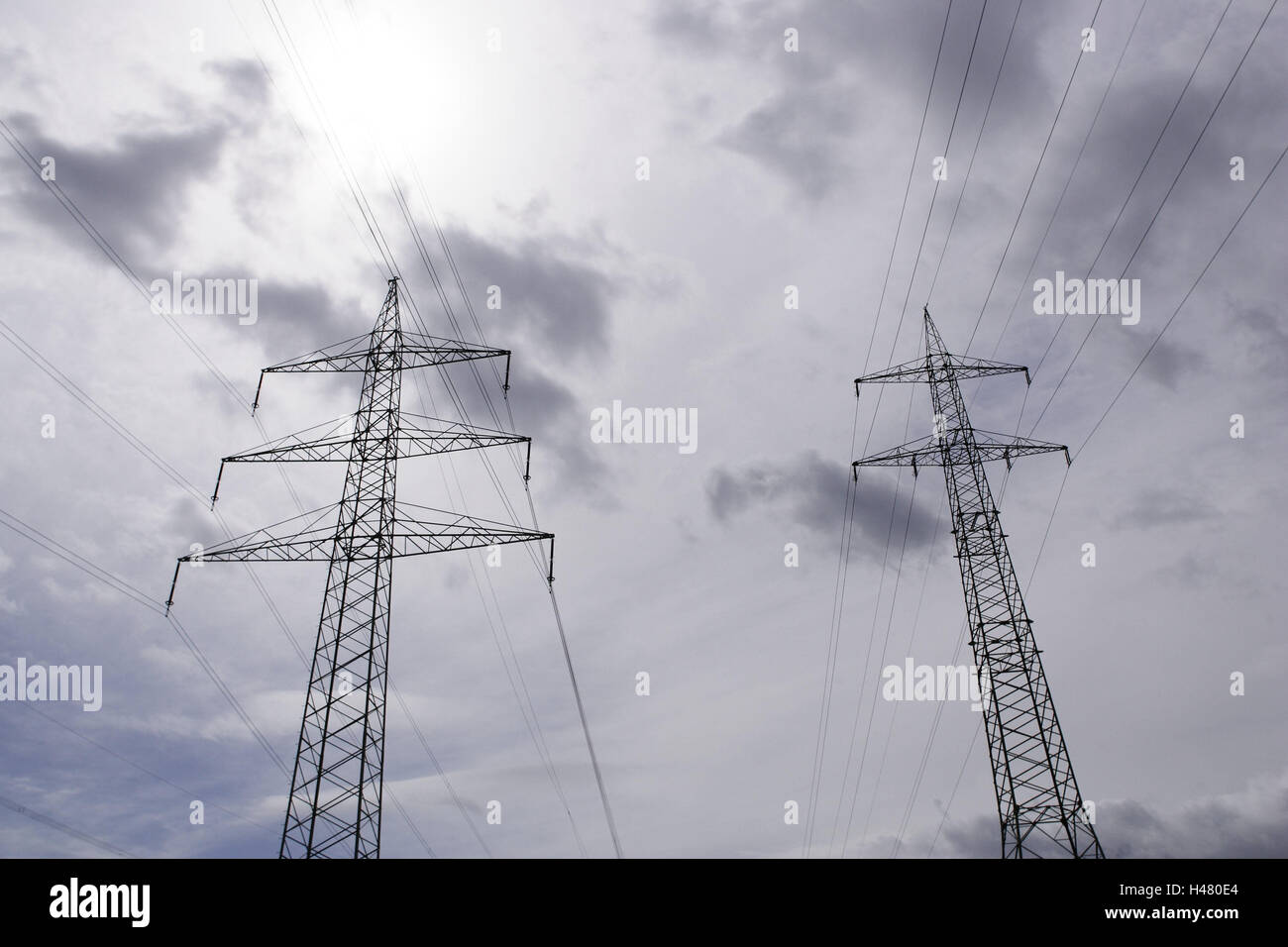 High-voltage poles, detail, back light, power poles, masts ...