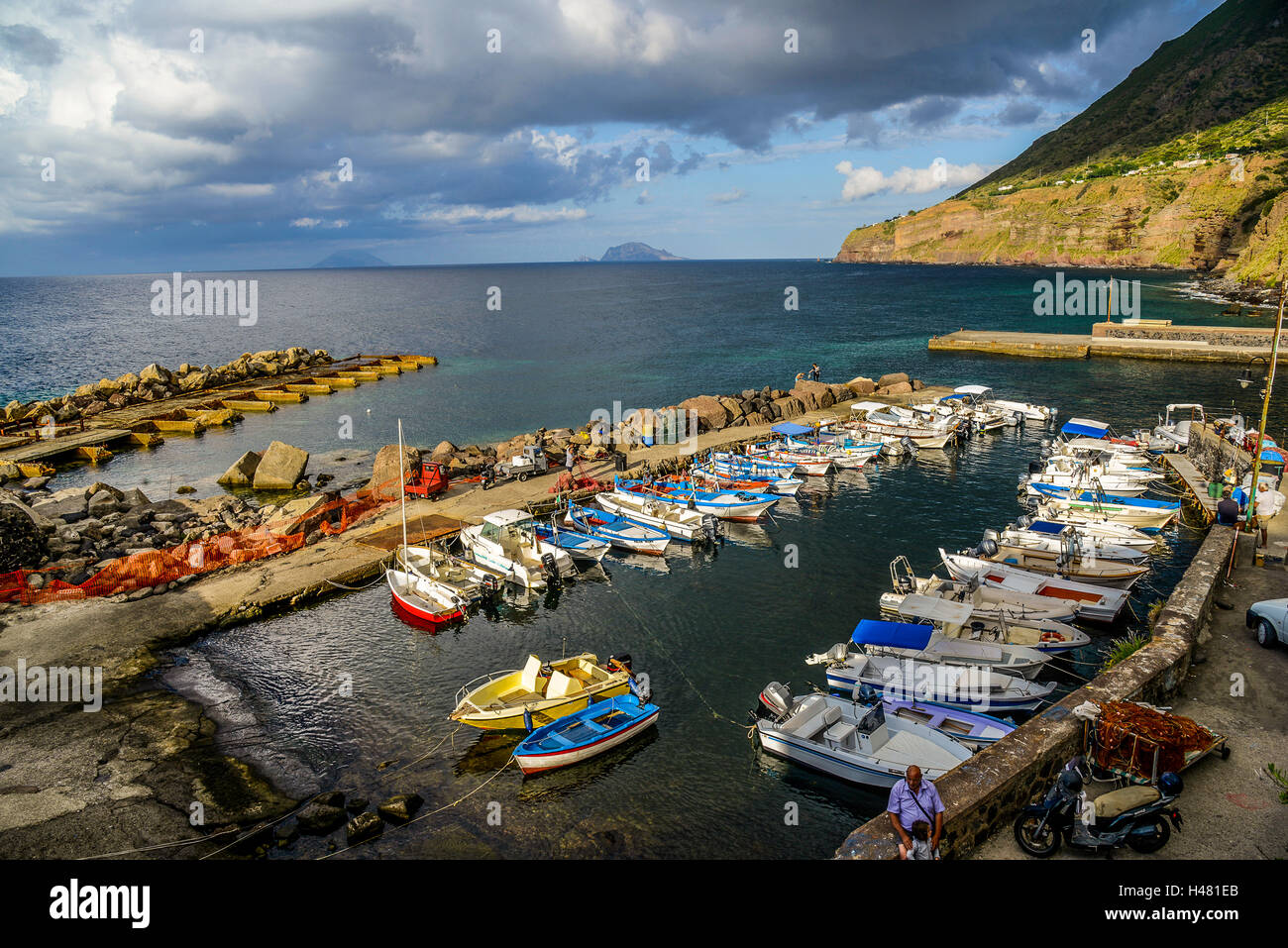 Italy Sicily Aeolian Archipelago Salina Island The Harbour at Malfa ...