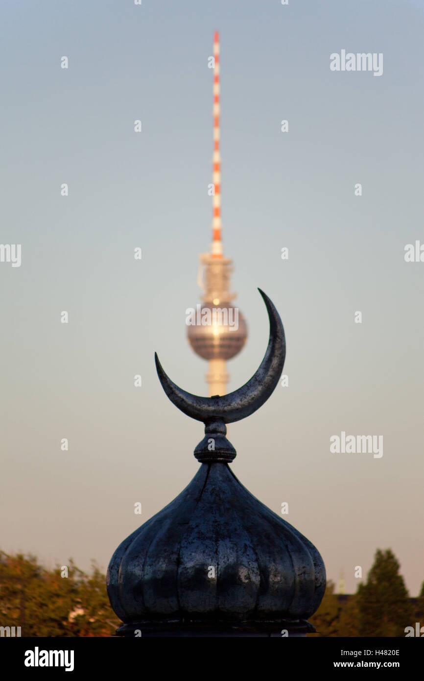 Berlin, television tower, cupola with half moon Stock Photo - Alamy