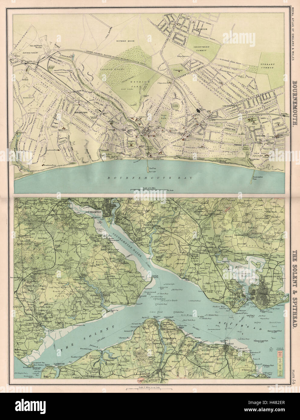 BOURNEMOUTH antique town city plan. The Solent & Spithead. BARTHOLOMEW ...