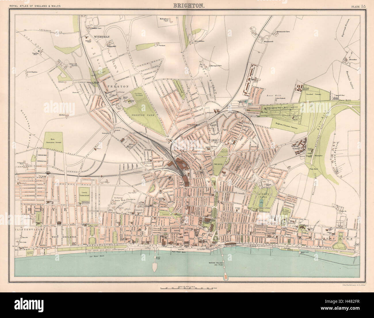 BRIGHTON antique town city plan. BARTHOLOMEW 1898 old map chart Stock ...