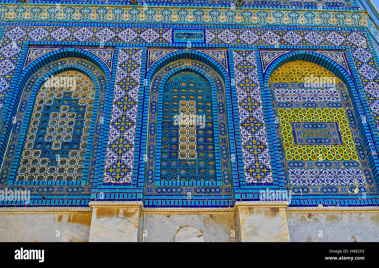 All the windows of the Dome of the Rock are covered with lacy arabic ...