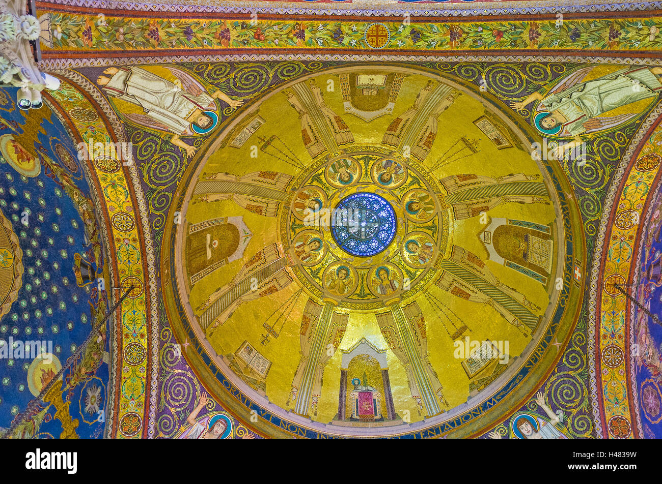 The dome of Church of All Nations decorated by mosaic icon with ...