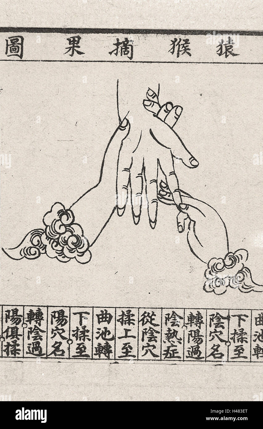 Chinese medical illustration in trad. style; Hand massage Stock Photo ...