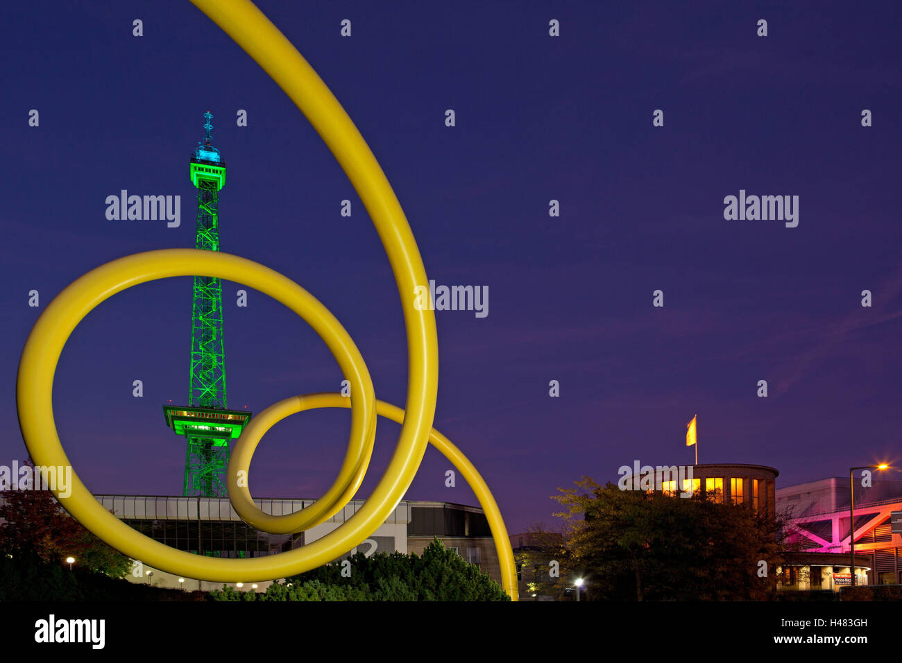 Berlin, great sculpture 'looping' in front of radio tower Stock Photo ...