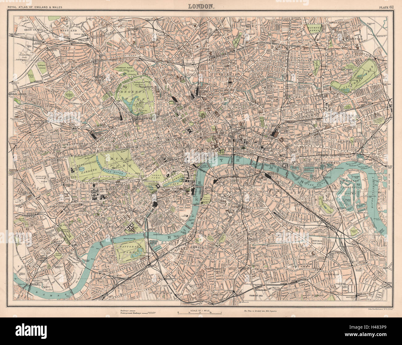 LONDON antique town city plan. BARTHOLOMEW 1898 old map chart Stock ...