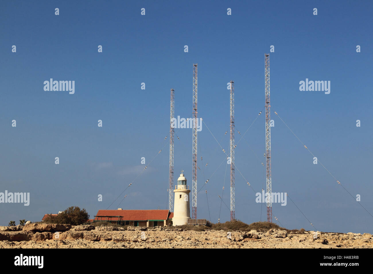 Lighthouse and aerials on the south coast Cyprus Stock Photo - Alamy