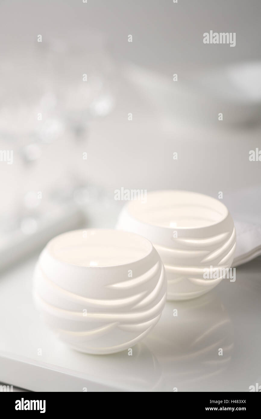 Two white tea light candles Stock Photo - Alamy