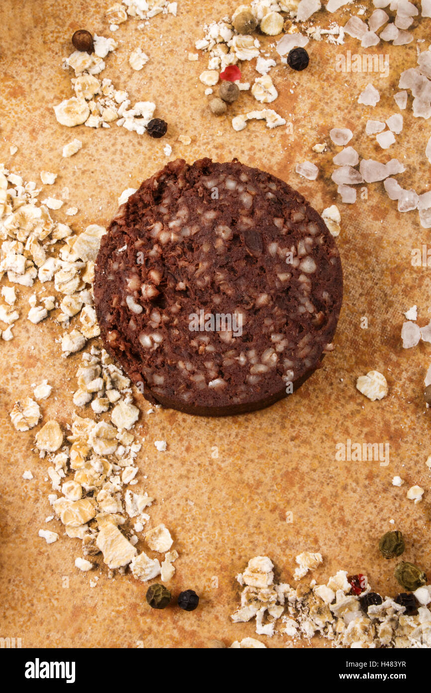 irish home made black pudding with oatmeal, black peppercorn and coarse ...