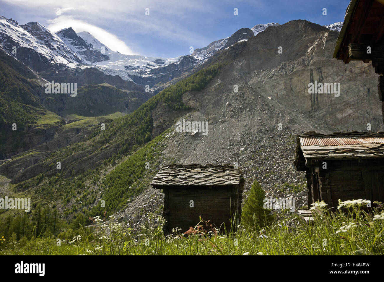 Switzerland, Valais, Randa, hay barns, rock fall Stock Photo - Alamy