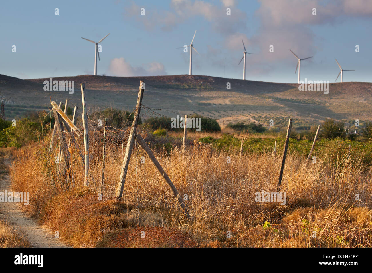 Greece, Crete, Chandras plateau, wind turbines, evening light Stock ...
