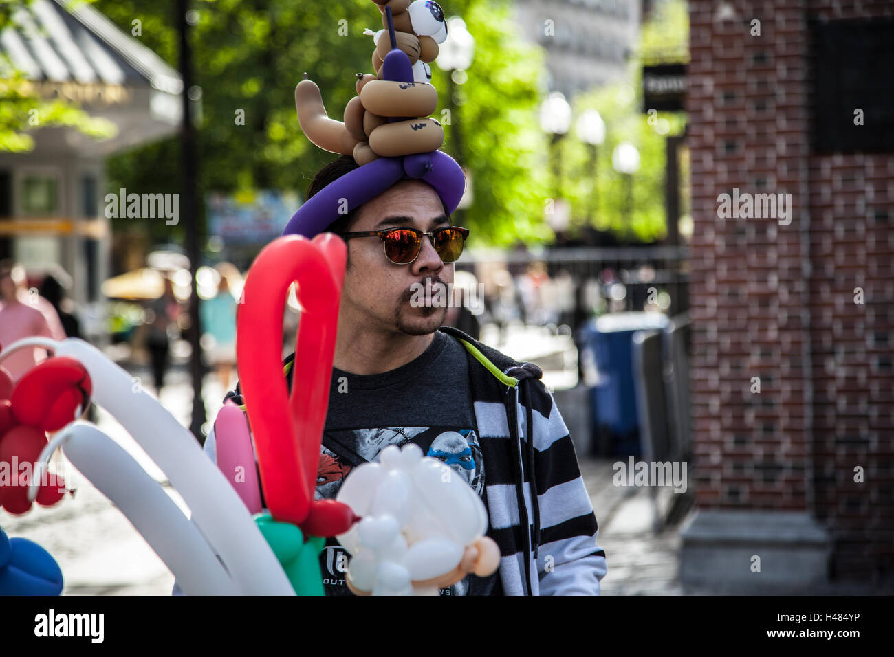 Balloon man in Quincy Market, Boston Stock Photo - Alamy