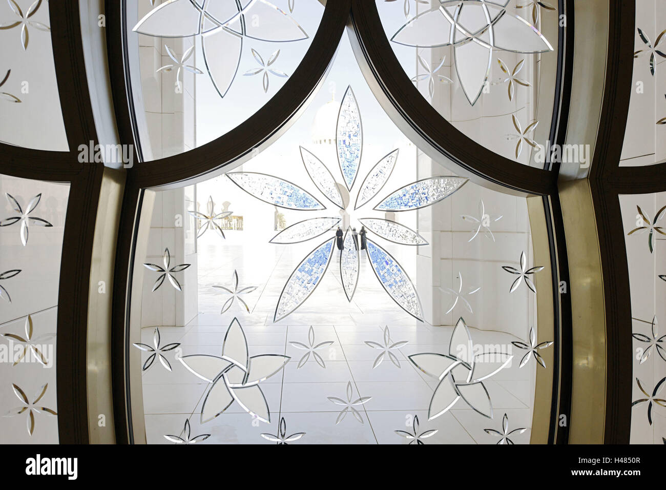 View through ornate windows of the Sheikh Zayed Bin Sultan Al Nahyan ...