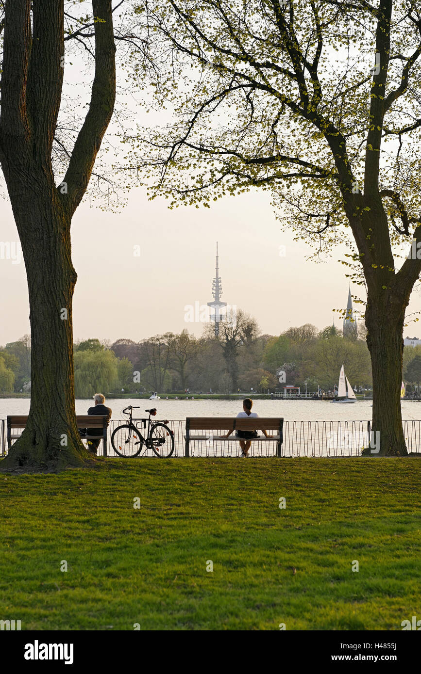The Outer Alster lake, Winterhude, Hamburg, Germany, Europe Stock Photo ...