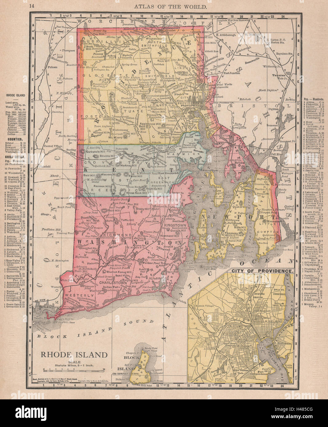 Rhode Island state map showing counties. Providence inset. RAND MCNALLY ...